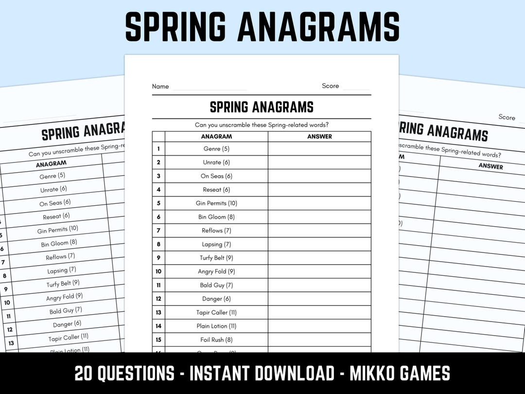 Printable Spring Anagrams Quiz With Answers: Fun Word Puzzles, Word ...
