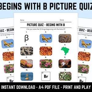 Printable Begins With B Picture Quiz With Answers Can You Guess the 12 ...