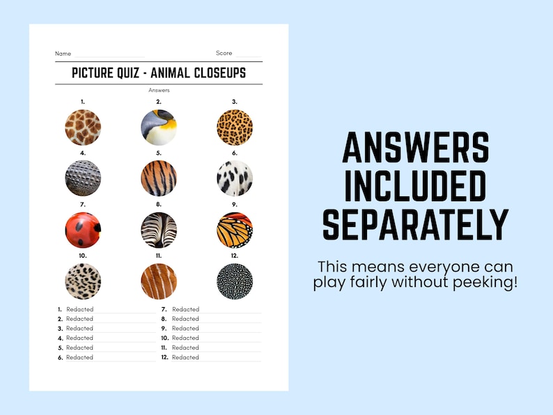 Printable Animal Closeups Picture Quiz With Answers: Picture Round Quiz ...