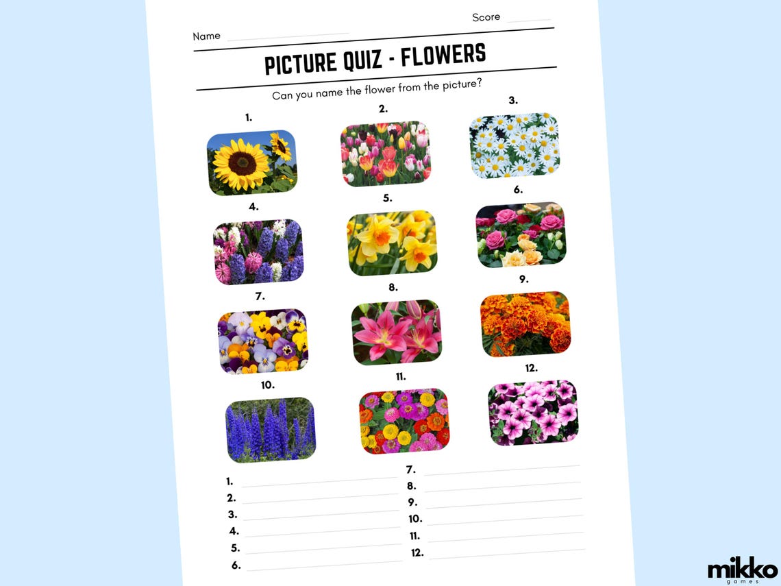 Printable Flowers Picture Quiz With Answers: Picture Round Quiz Sheets ...