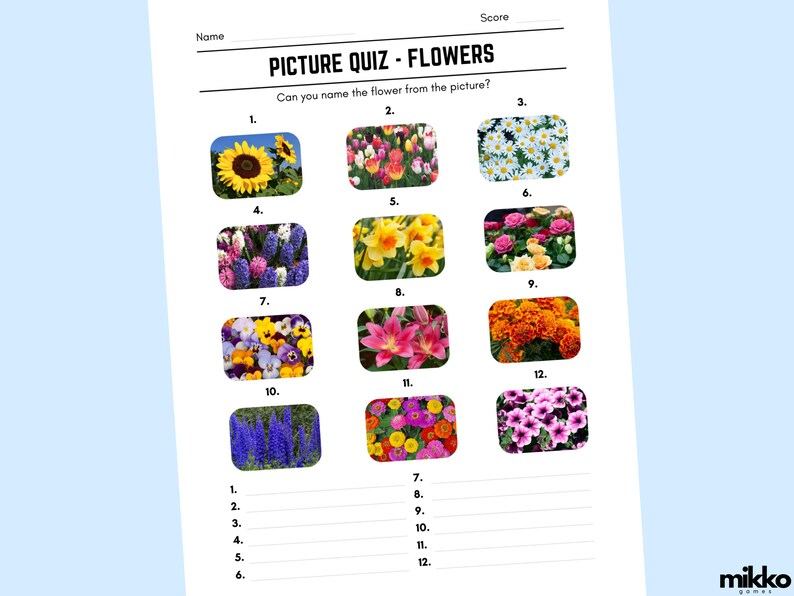 Printable Flowers Picture Quiz With Answers: Picture Round Quiz Sheets ...