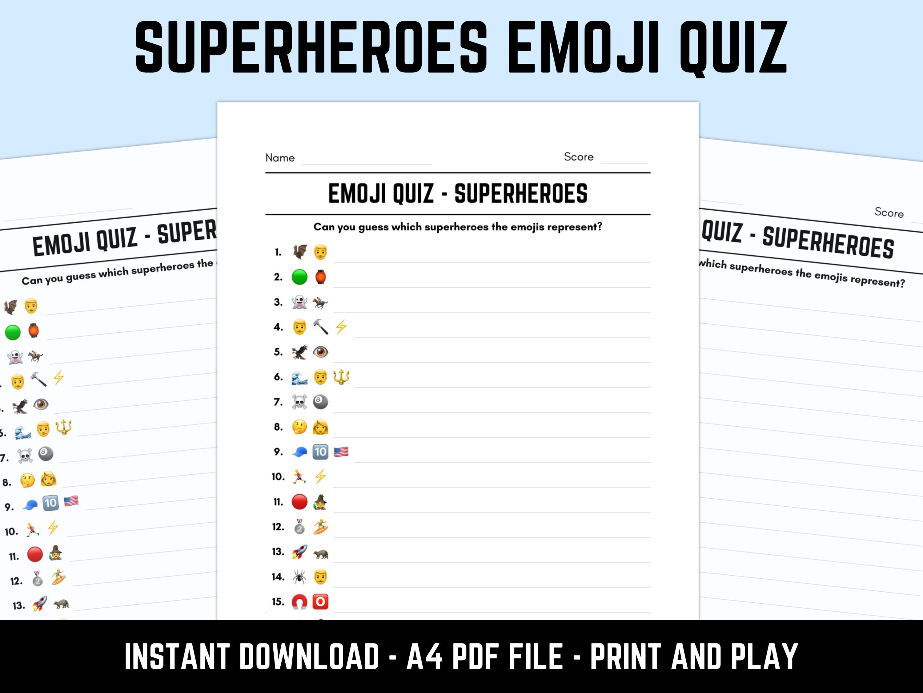 Printable Superheroes Emoji Quiz With Answers Emoji Pictionary Sheets