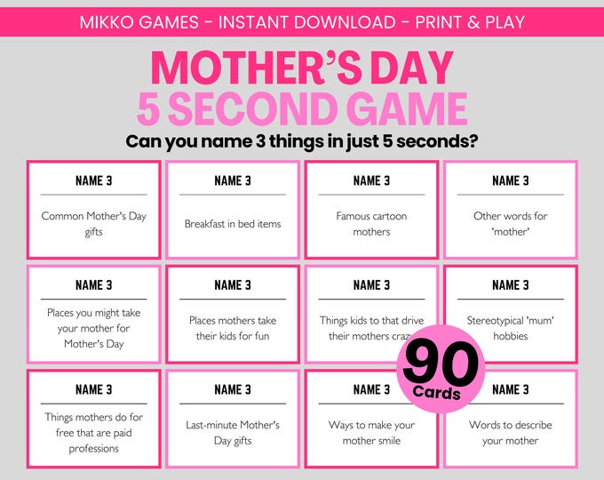 Mother’s Day 5 Second Game: Printable Large Group Party Game for Kids ...