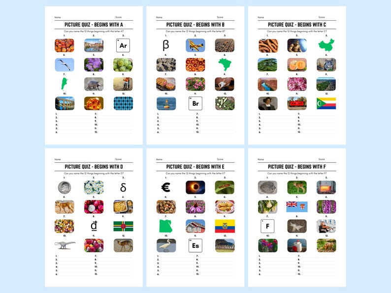 Printable Letters A-Z Picture Quiz Bundle 26 Quizzes in 1 Picture Round ...