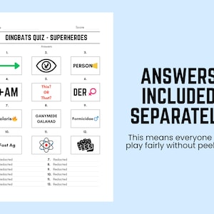 Printable Superhero Dingbats Picture Quiz With Answers: Downloadable ...