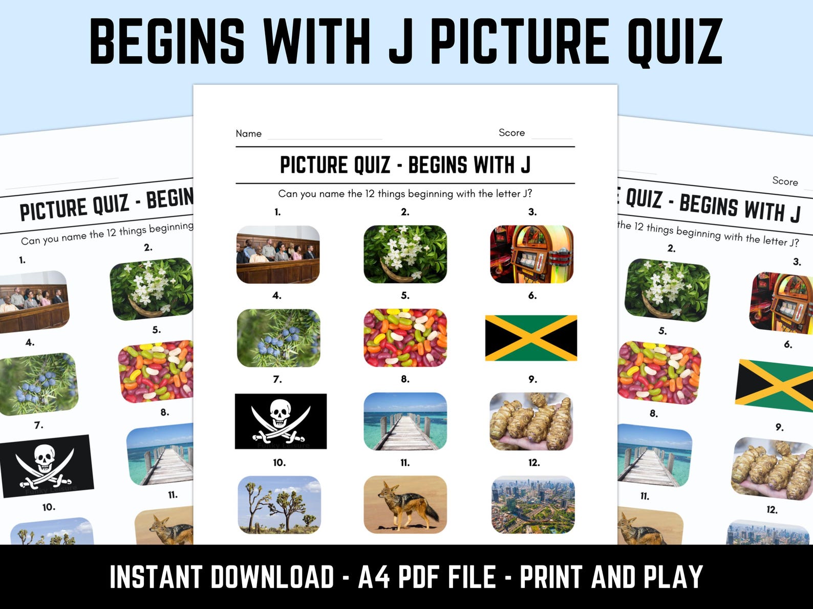 Printable Begins With J Picture Quiz With Answers | Picture Round Quiz ...