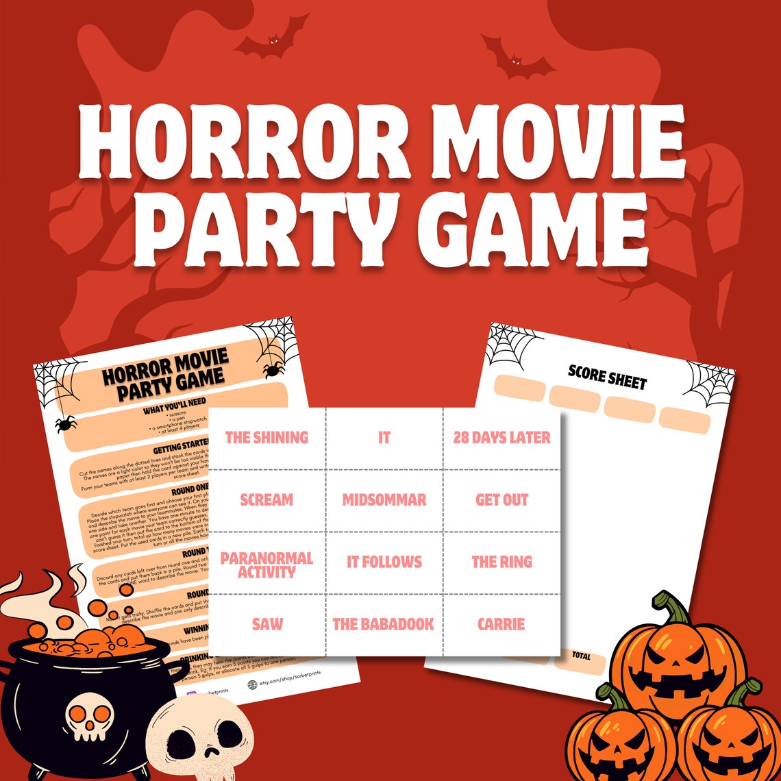Horror Movie Party Game. Instant Download. Printable Drinking Game ...