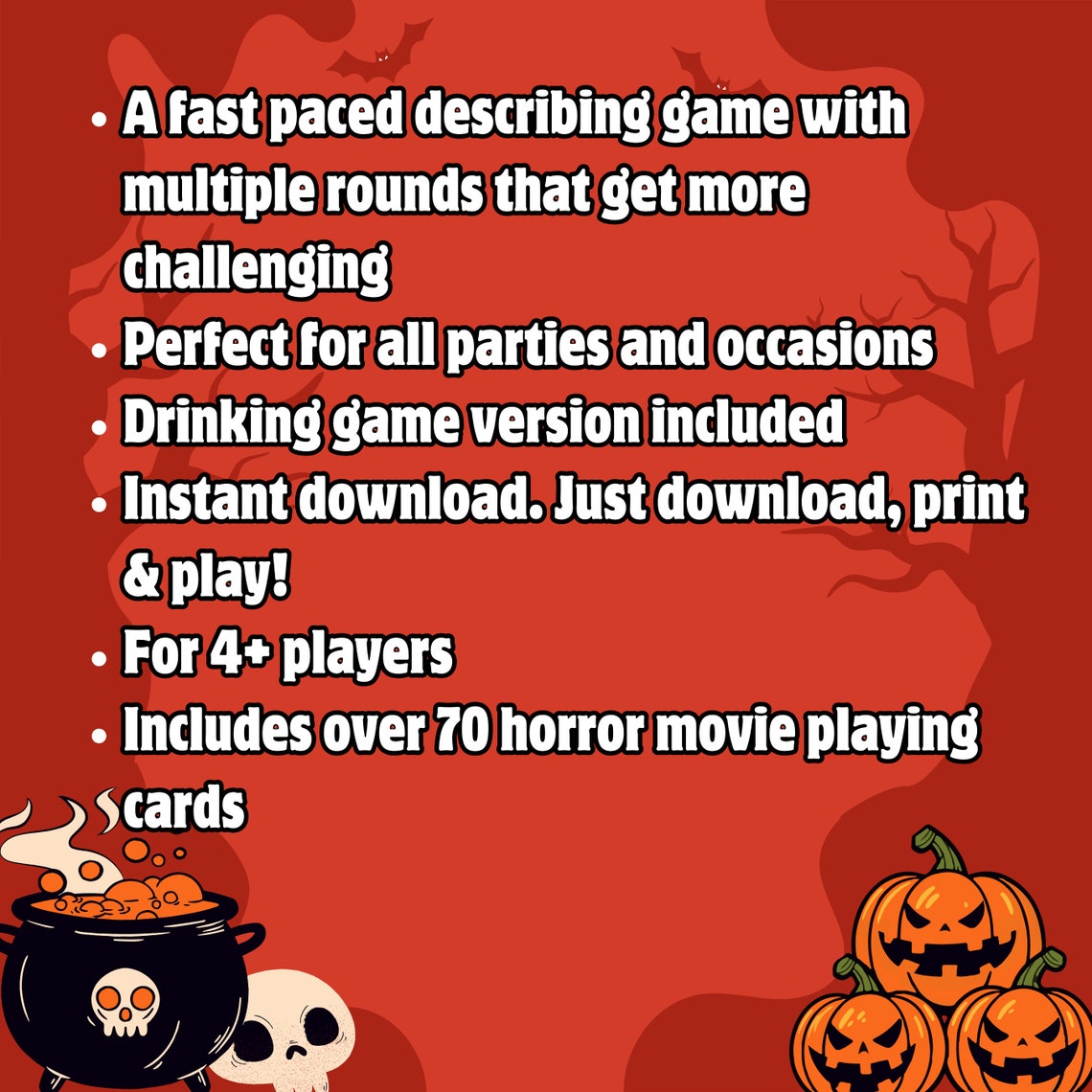 Horror Movie Party Game. Instant Download. Printable Drinking Game ...