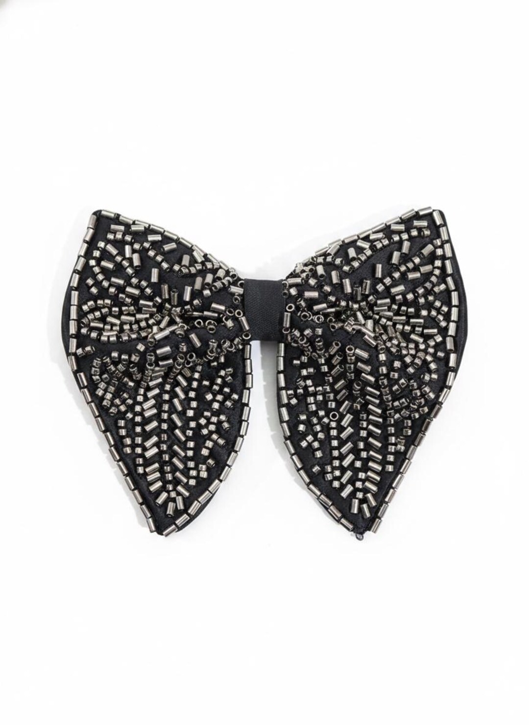 Men's Black Hand-embroidered Metallic Beaded Bow Tie - Etsy