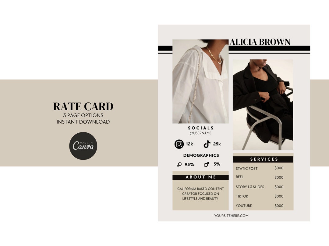Rate Card Template | Content Creator Rate Card Template | Instagram ...