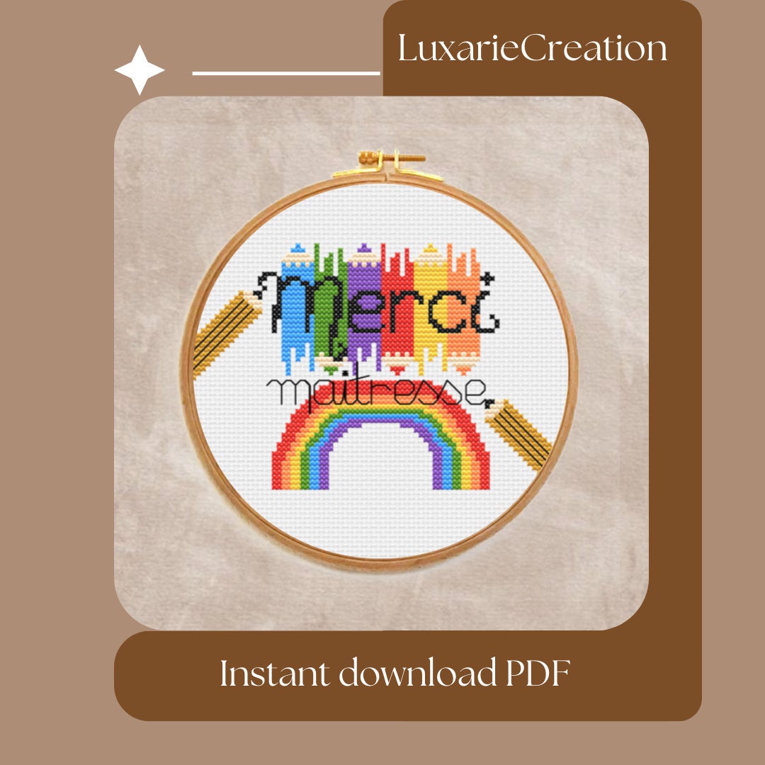 Digital PDF Pattern Merci Maitresse Cross Stitch Pattern, Gift for the ...
