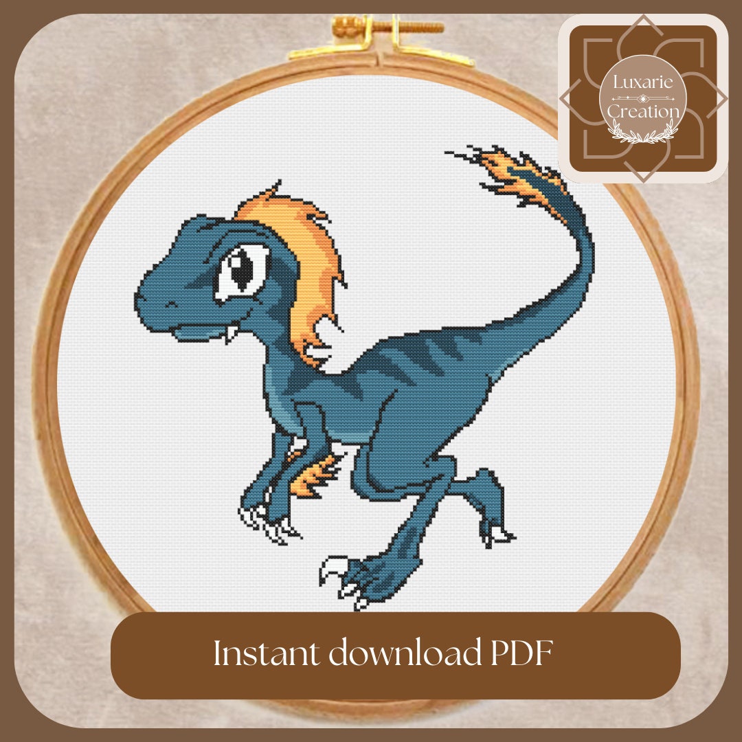 Digital PDF Pattern Raptor Cute Dinosaur Cross Stitch Pattern - Etsy