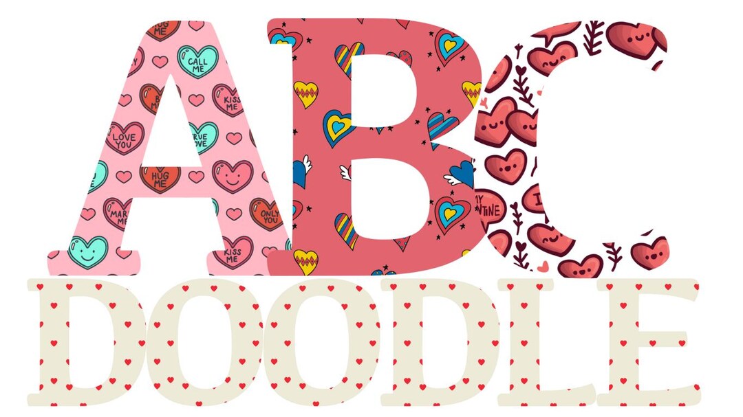 Valentines Alphabet Doodle Letters and Numbers in PNG, Valentines and ...