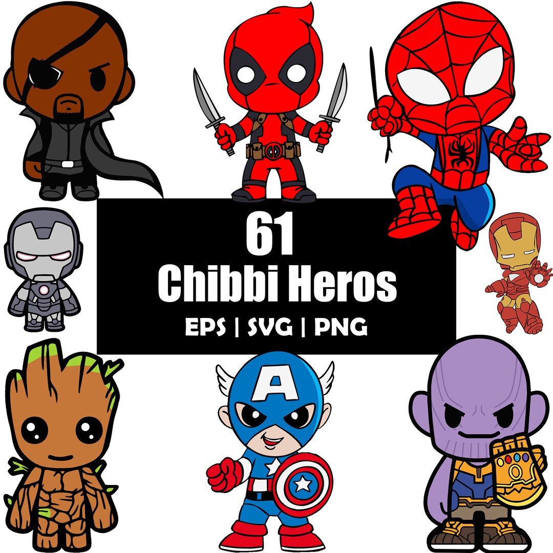 Chibbi Heroes SVG Bundle Cartoon Heroes Png Cartoon Heroes Clipart Svg ...