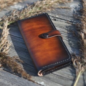 Women Brown Leather Wallet, Hand-stitched Women Wallet, Long Leather ...