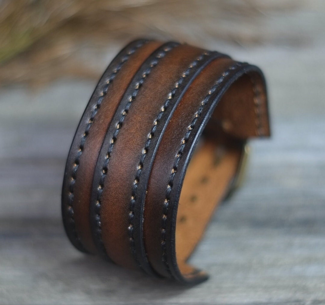 Hand-dyed Brown Leather Cuff Bracelet: Unisex Wristband - Etsy