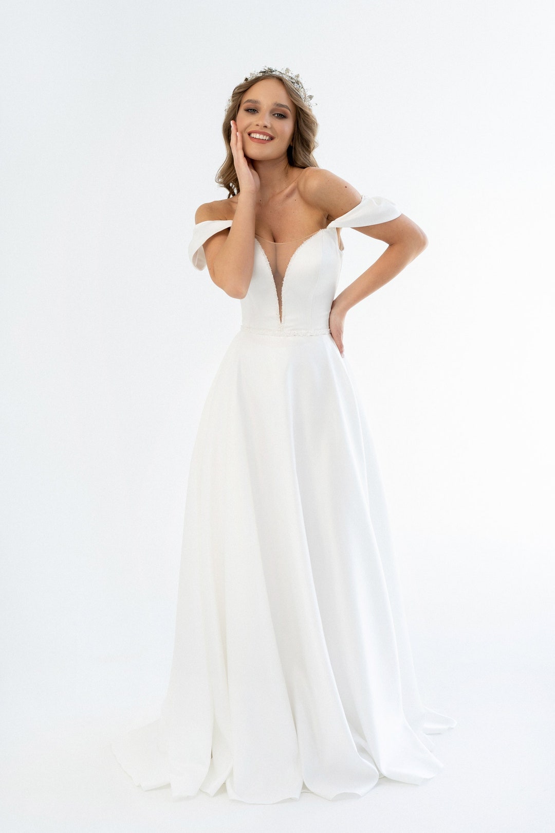 Robe de mariée évasé dos nue en satin avec poches robe de - Etsy France