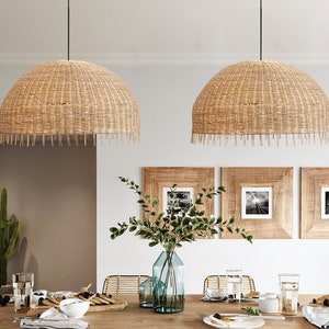 Rafia Rattan Pendant Light for Bedroom, Living Room, Kitchen Island ...