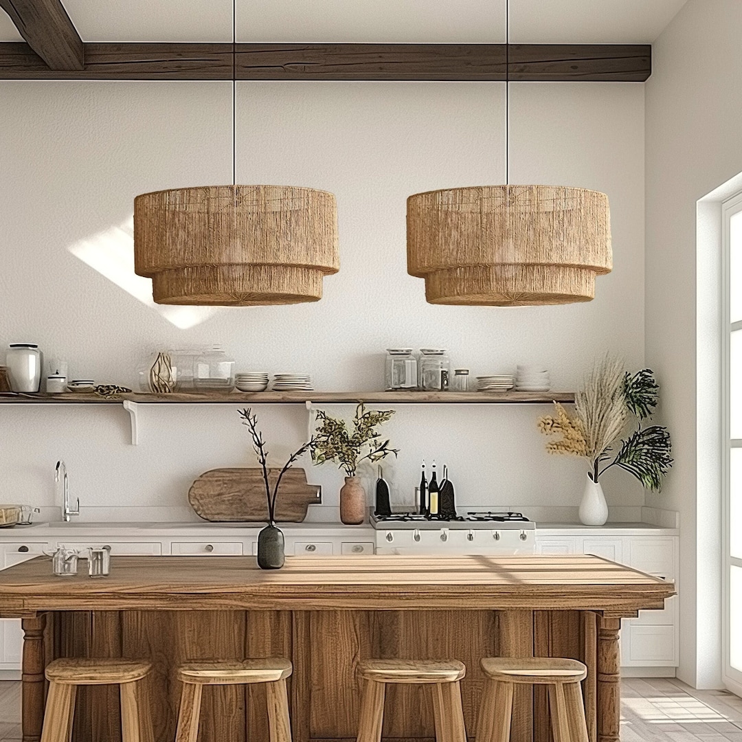 Handcrafted Jute Pendant Light: Natural Wicker Lighting, Japandi ...