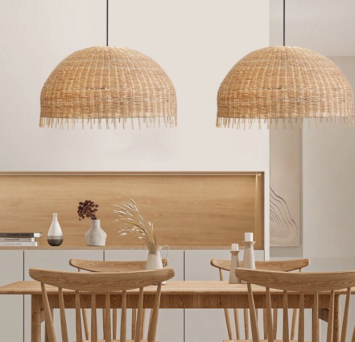 Rafia Rattan Pendant Light for Bedroom, Living Room, Kitchen Island ...