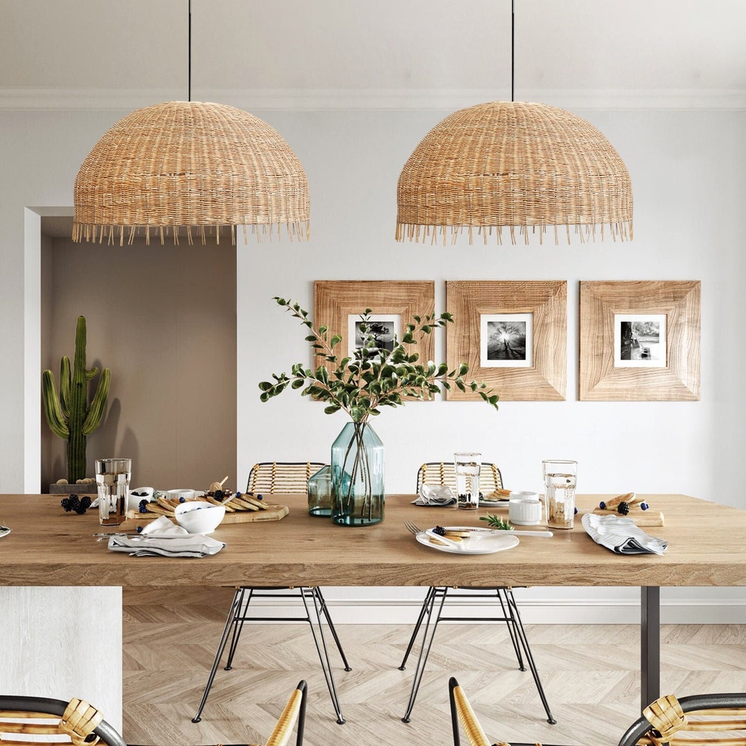 Rafia Rattan Pendant Light for Bedroom, Living Room, Kitchen Island ...