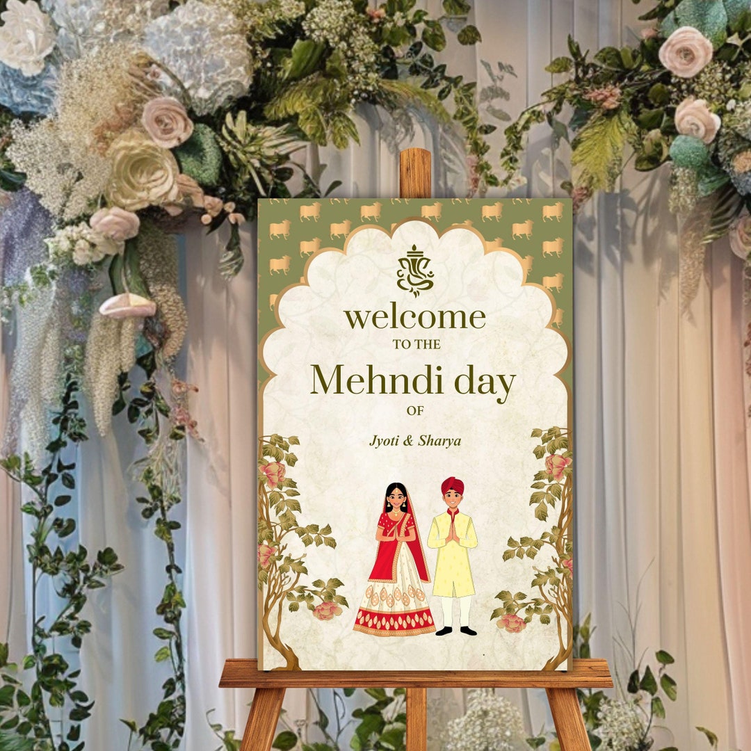 Mehndi Welcome Sign, Personalised Mehndi Welcome Sign, Custom Mendhi ...