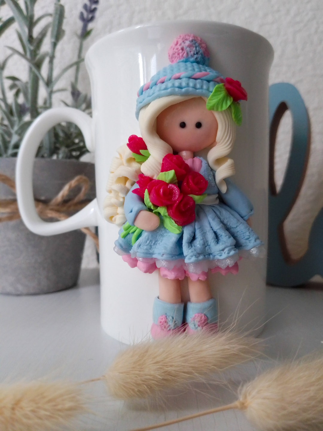 A Cup With a 3d Tilde Doll Made of Polymer Clay a Mug With a - Etsy