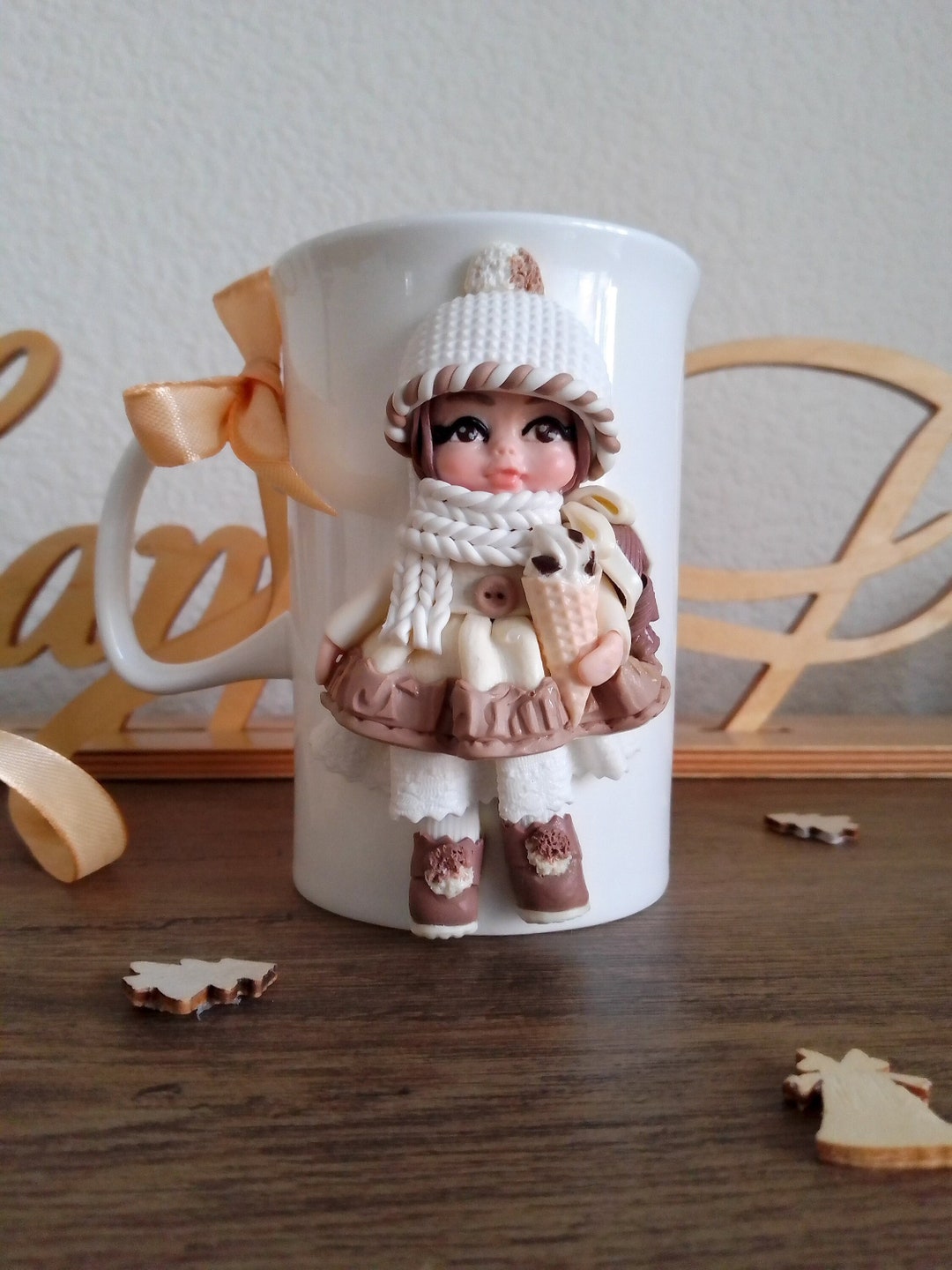 A Cup With a 3d Doll Made of Polymer Clay, a Mug With a Girl, a Cup ...