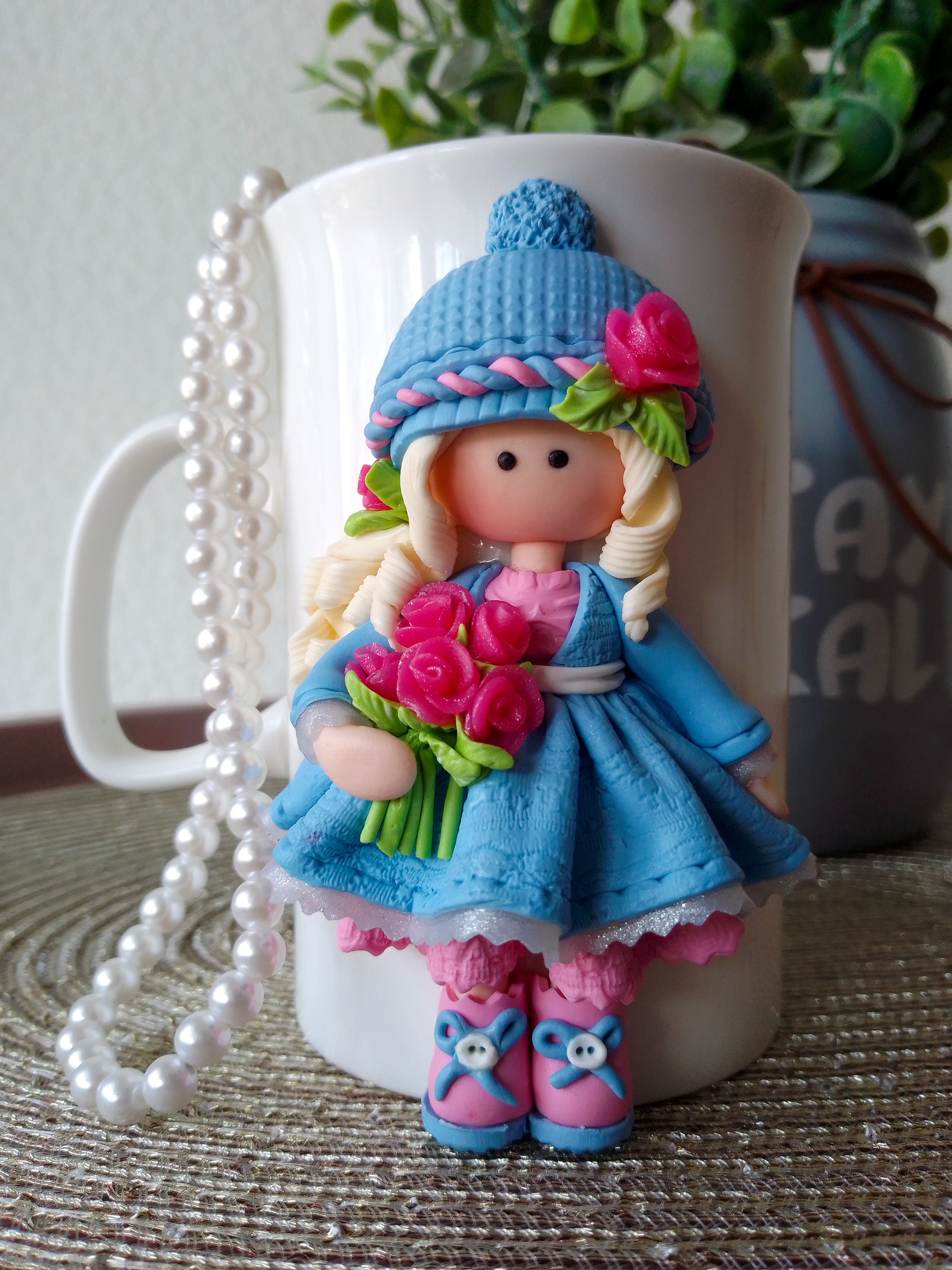 Mug With 3D Doll Polymer Clay , Cup With Polymer Clay Decor , a Doll on ...
