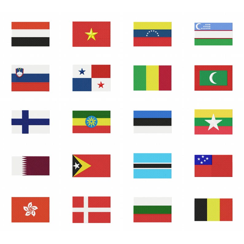Set of 105 Country Flags Machine Embroidery Designs – PES Format ...