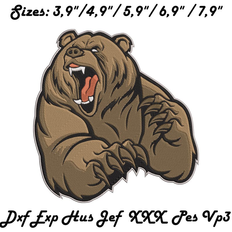 5 Sizes of Embroidery Designs Bear, Embroidery Art for Gift, Machine ...