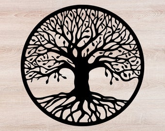 Large Round Tree of Life With Birds Wall Art svg Cdr Pdf Dxf Files ...