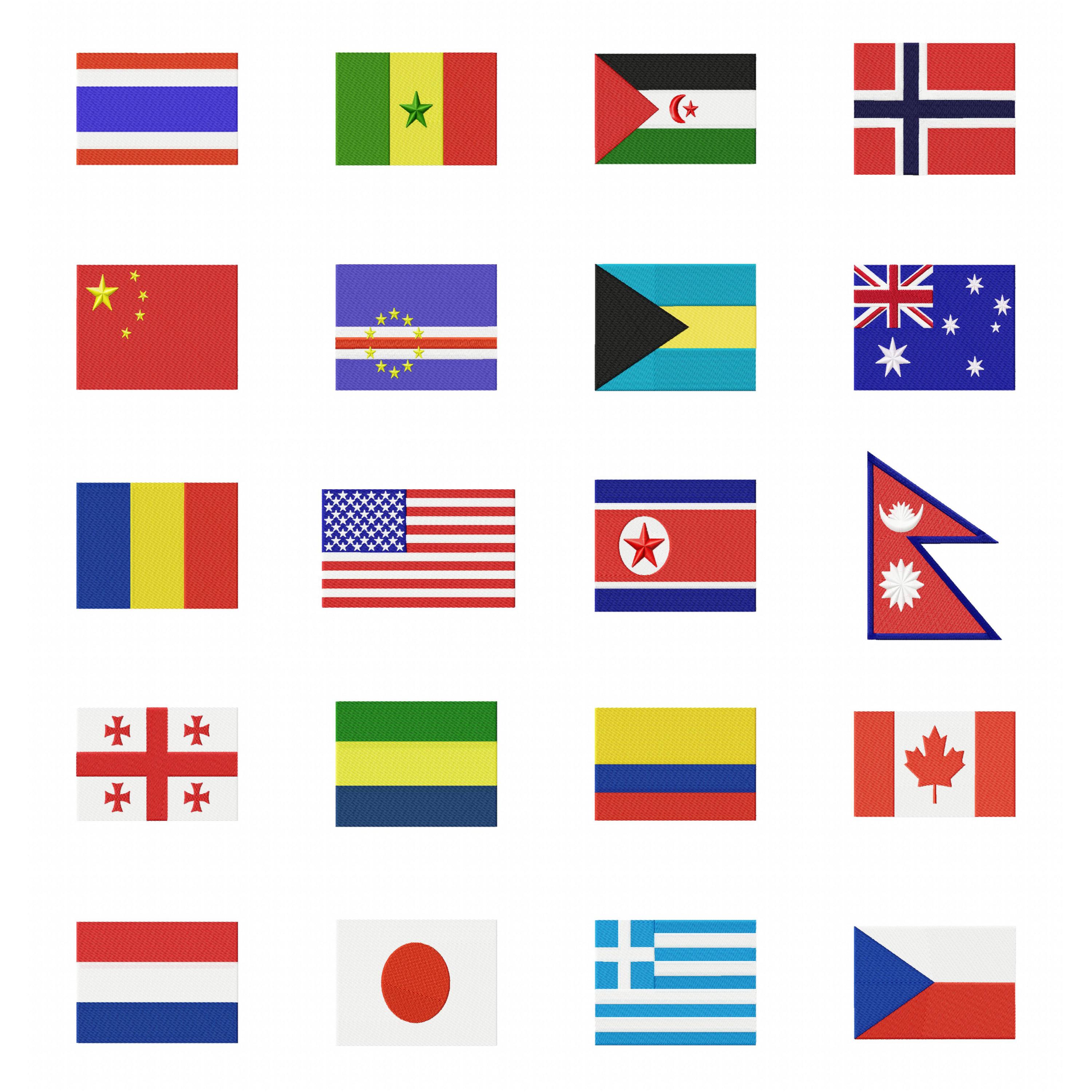 Set of 105 Country Flags Machine Embroidery Designs – PES Format ...