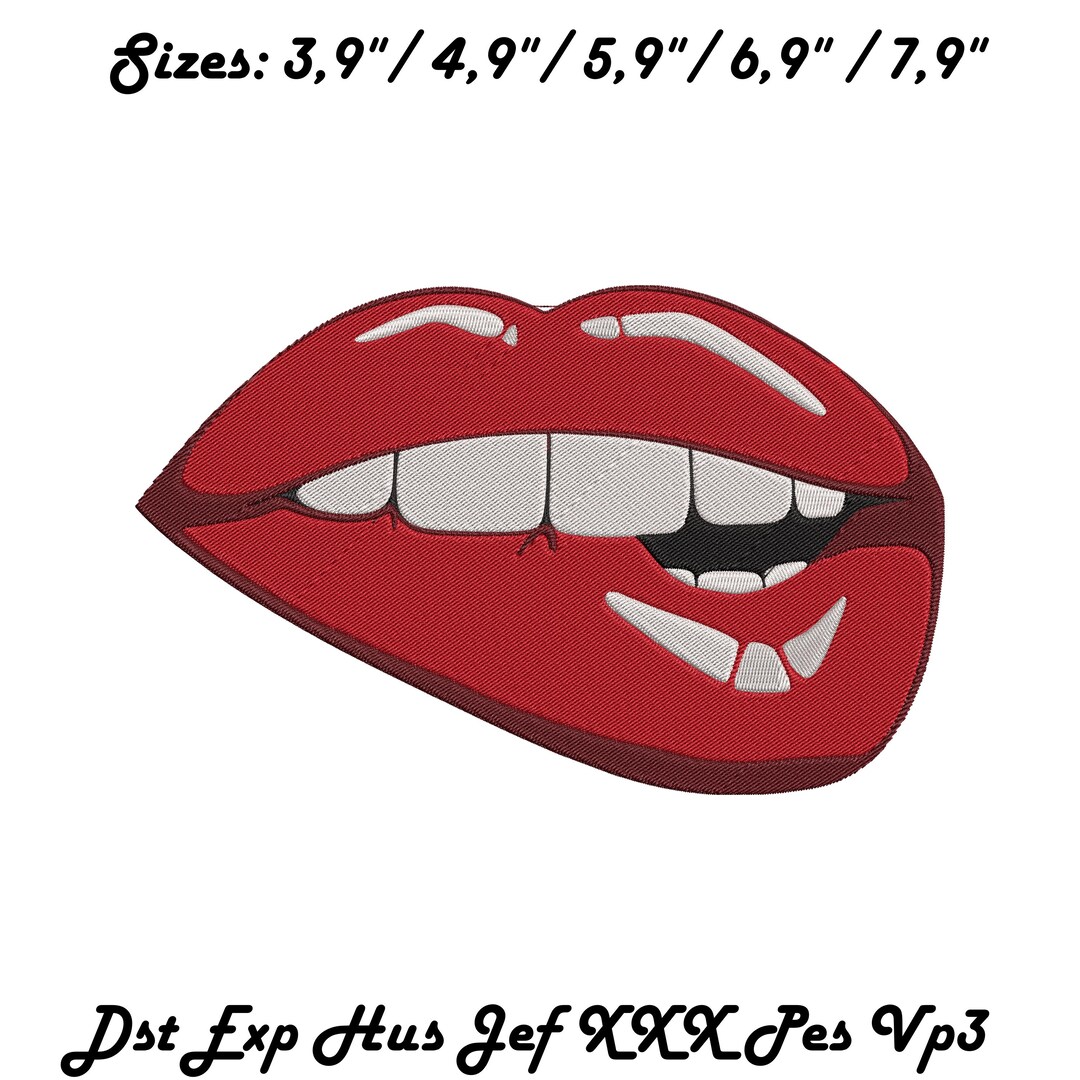 5 Sizes of Embroidery Designs Biting Lips, Valentine's Day, Embroidery ...