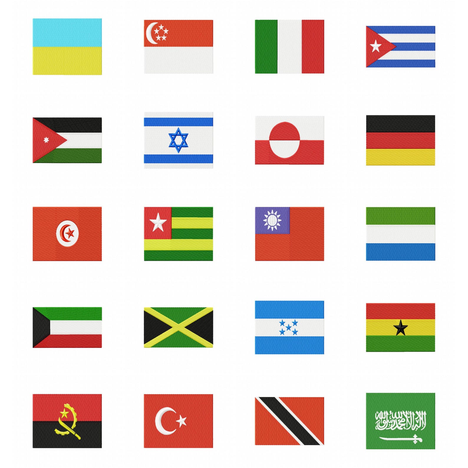 Set of 105 Country Flags Machine Embroidery Designs – PES Format ...