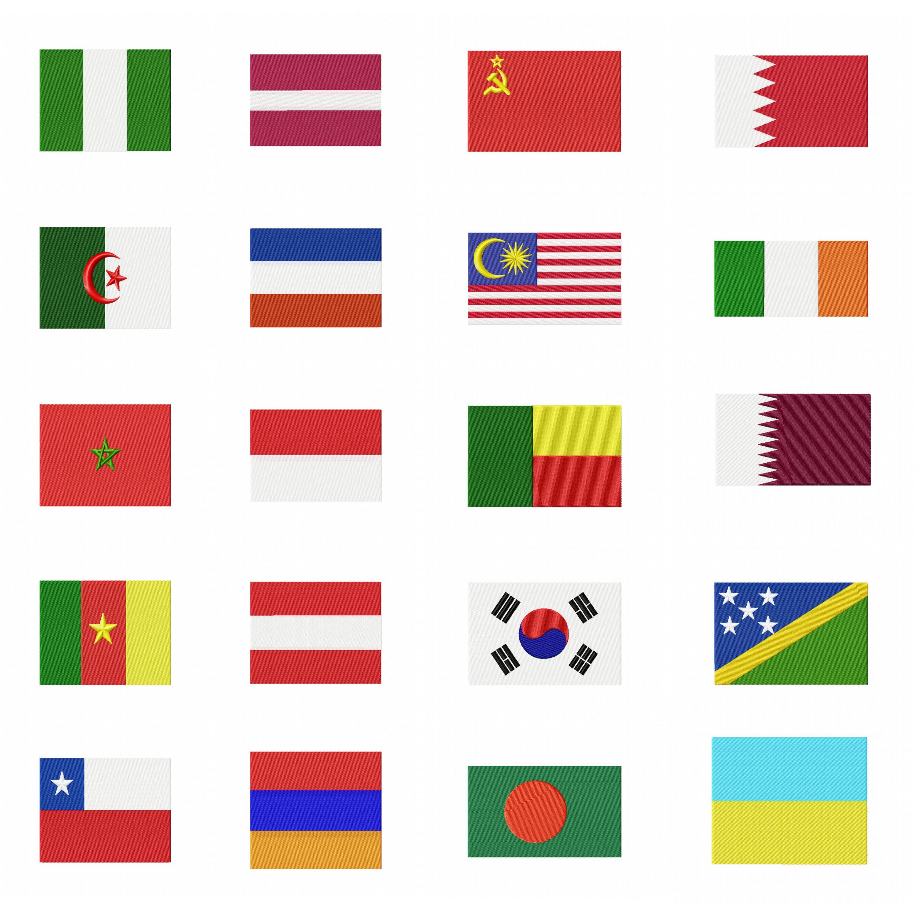 Set of 105 Country Flags Machine Embroidery Designs – PES Format ...