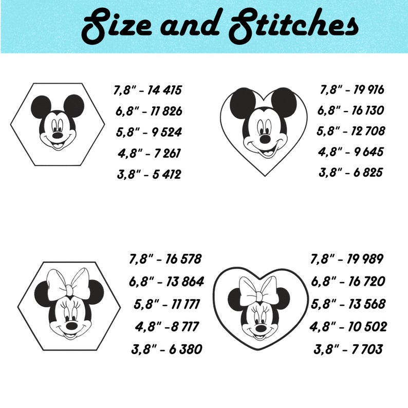 Mickey and Minnie Heart Hexagon Embroidery Design Bundle, 4 in 1 ...