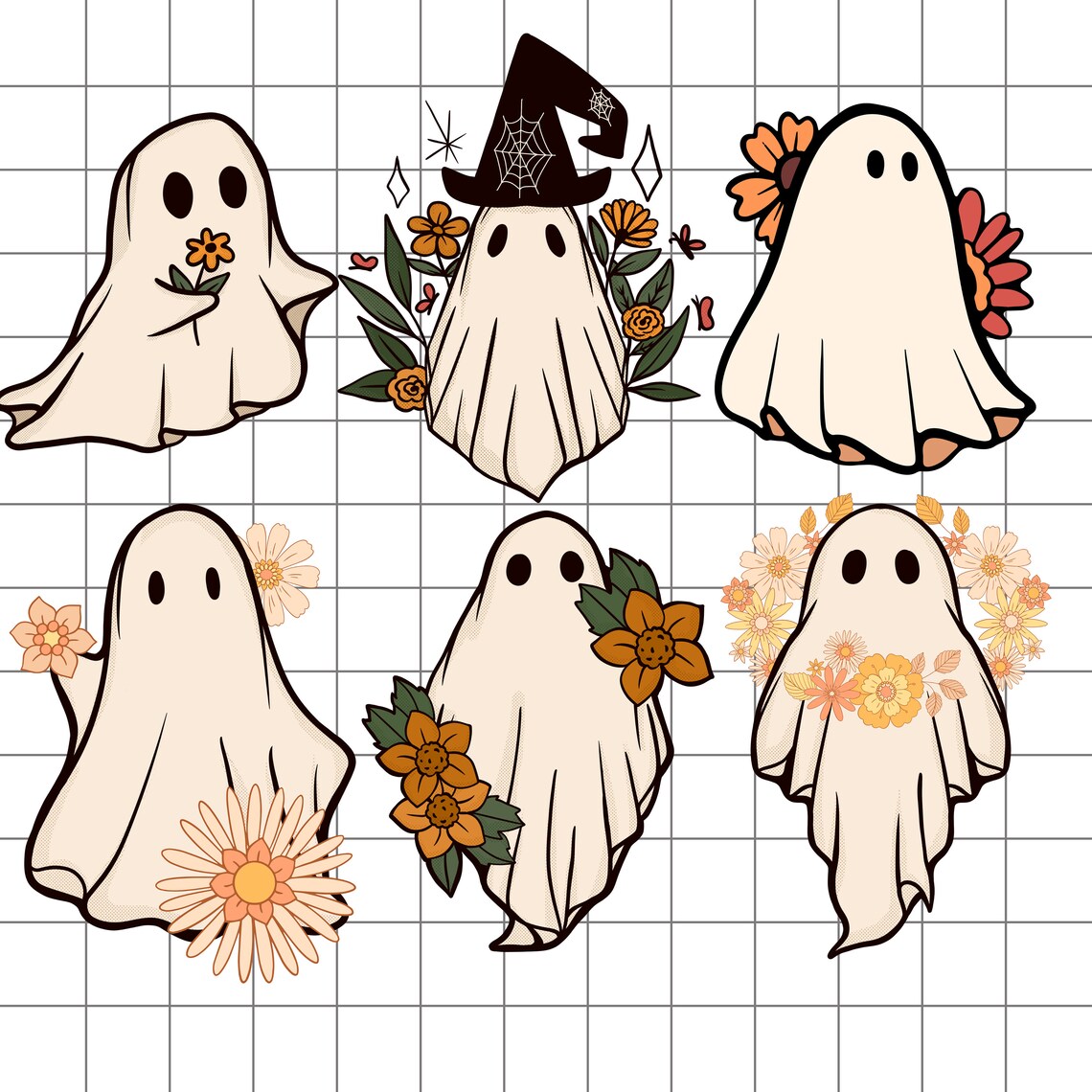 Retro Ghosts PNG SVG Digital Download | Cute Halloween Design - Etsy
