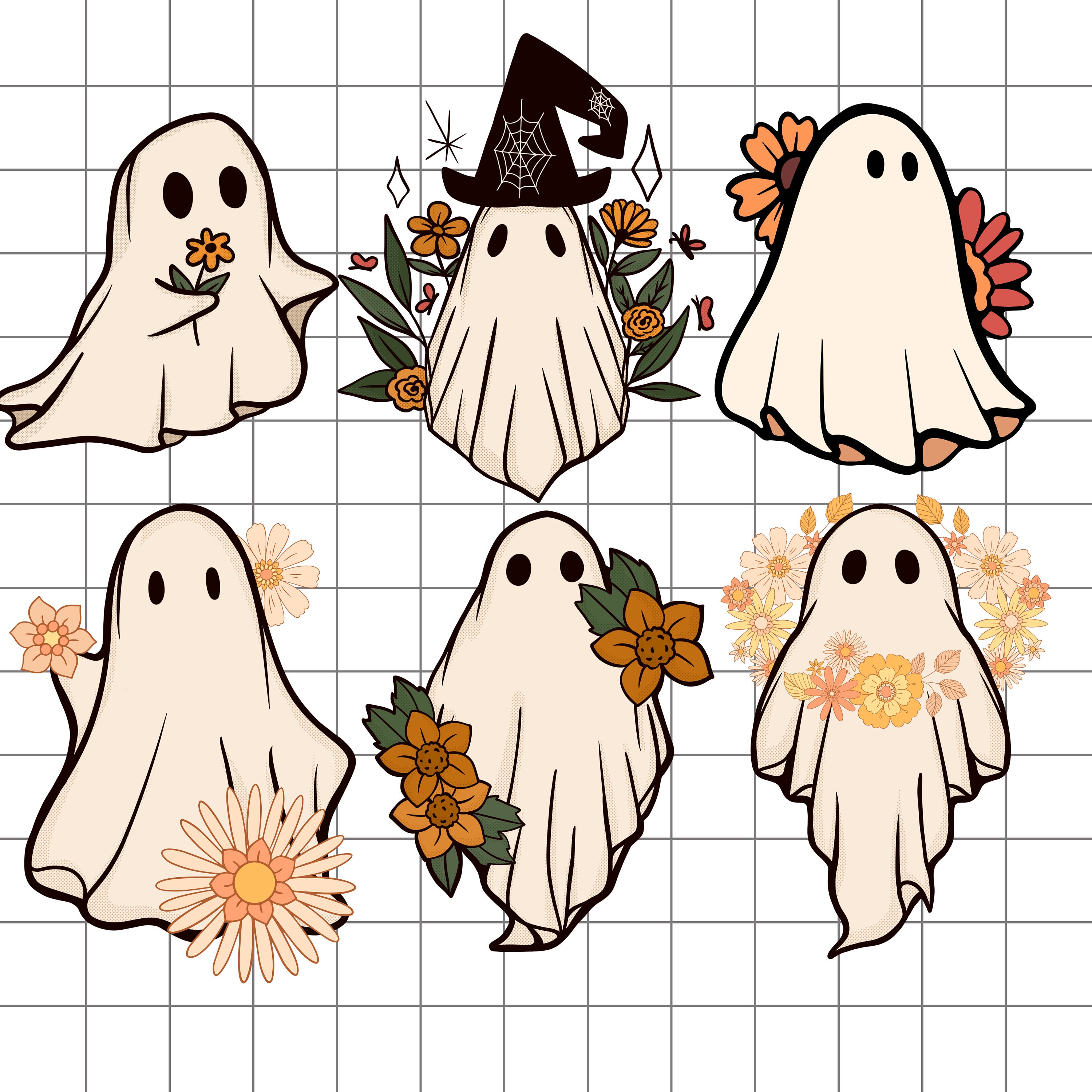 Retro Ghosts PNG SVG Digital Download | Cute Halloween Design - Etsy