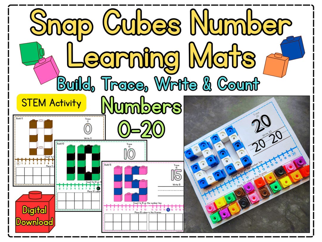 Snap Cubes Number Learning Mats | Numbers 0-20 | STEM Math Activity ...