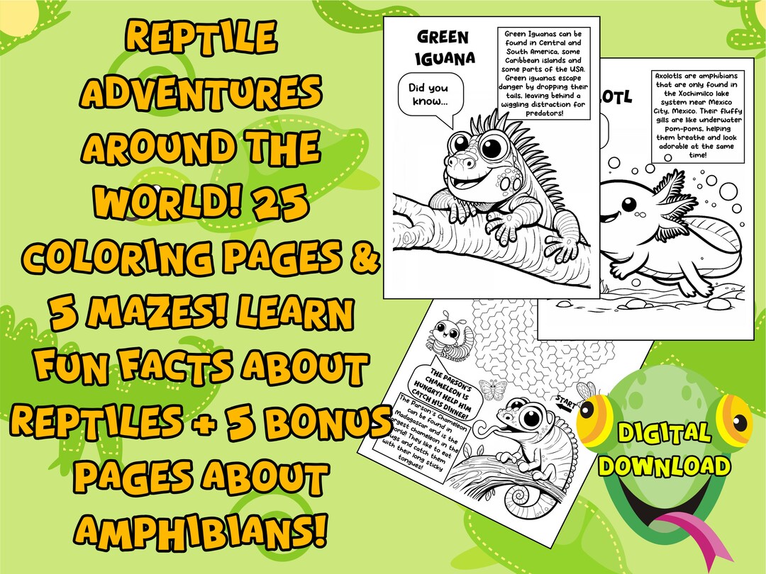 Reptile Adventures | 30 High Quality Coloring Pages | Digital Download ...