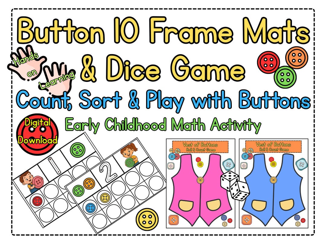 Button Math Game: 10 Frame Mats & Dice Game | Preschool and ...