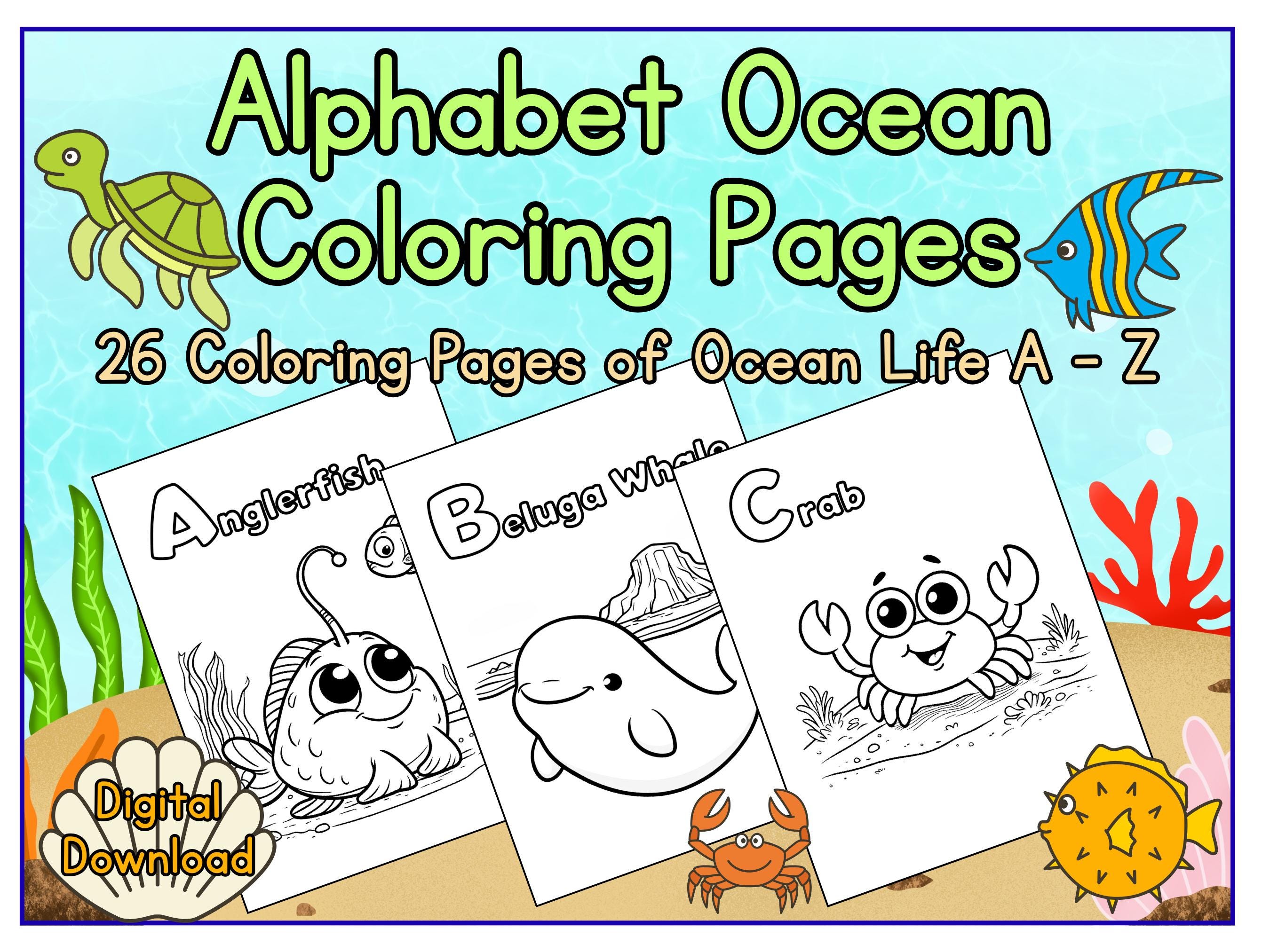 Alphabet Ocean Coloring Pages | 26 Sheets A -Z | Printable - Etsy