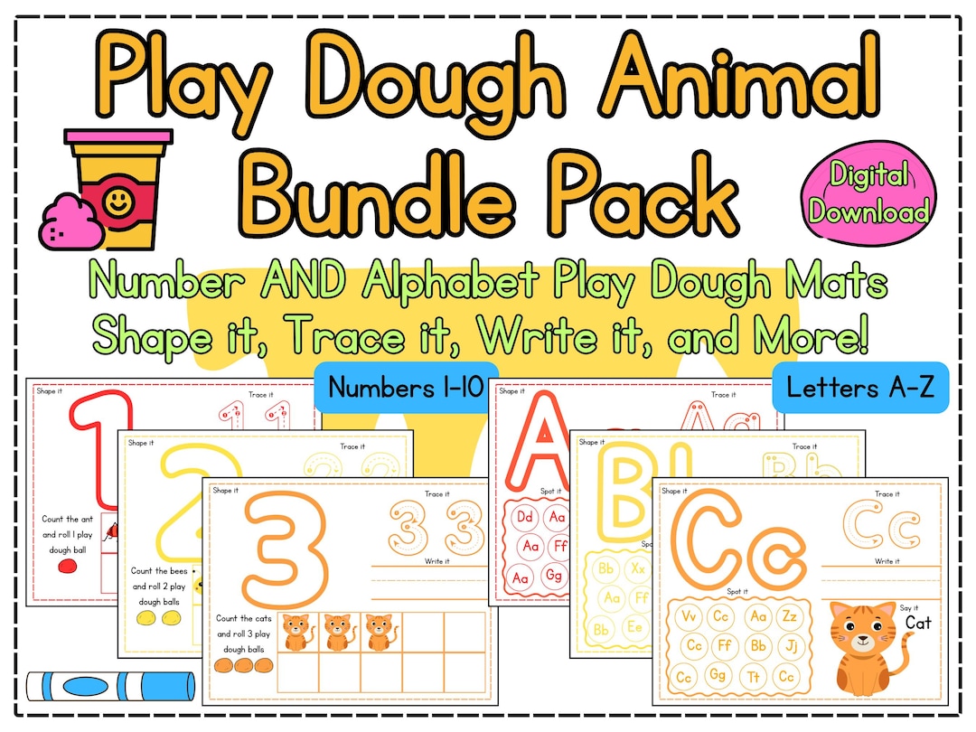 Animal Play Dough Mats: Number & Alphabet Learning (digital Download ...