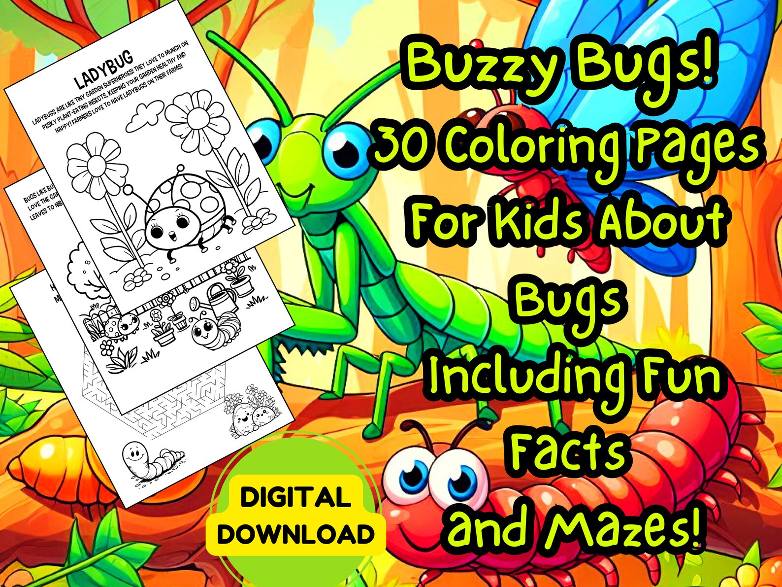Buzzy Bugs! | 30 High Quality Coloring Pages | Digital Download | Learn ...
