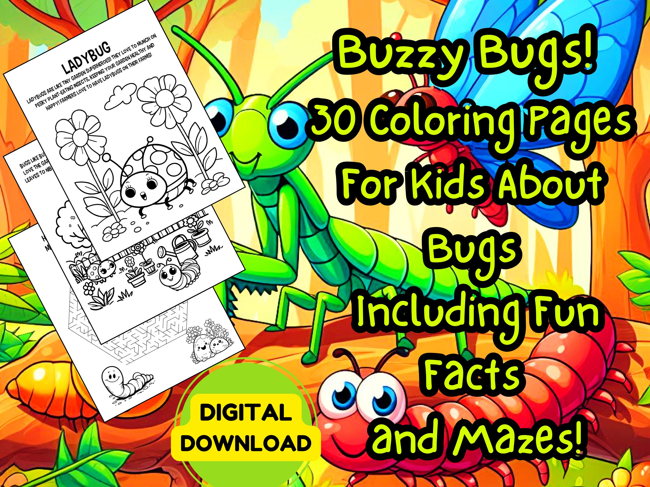 Buzzy Bugs! | 30 High Quality Coloring Pages | Digital Download | Learn ...
