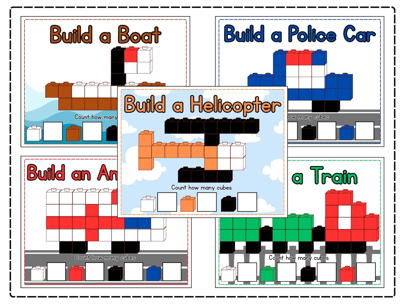 Vehicle Math Link Cube Mats | STEM Building Activity (digital Download ...