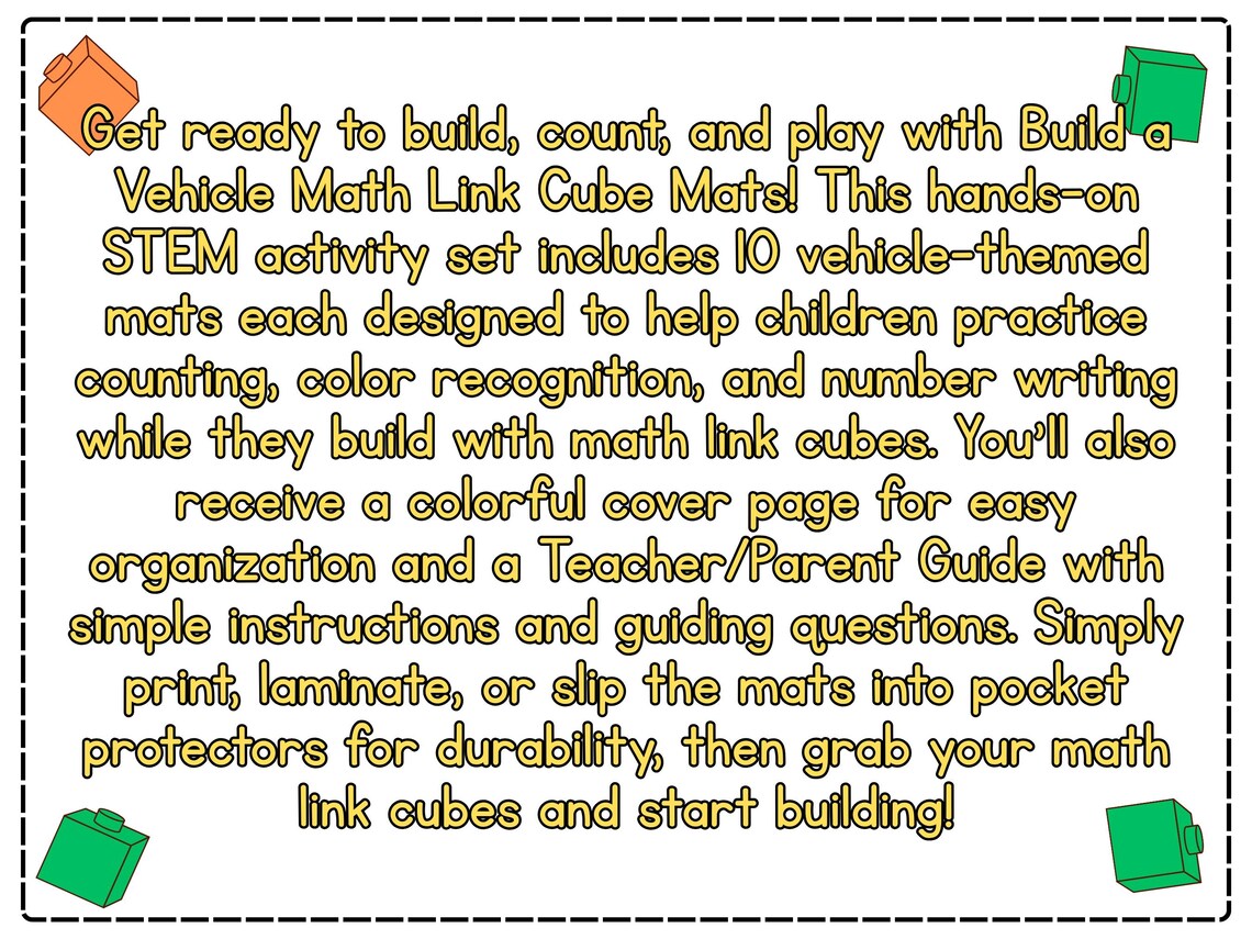 Vehicle Math Link Cube Mats | STEM Building Activity (digital Download ...