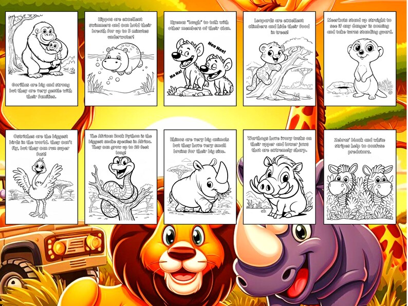Safari Wildlife | 20 High Quality Coloring Pages for Kids | Color and ...