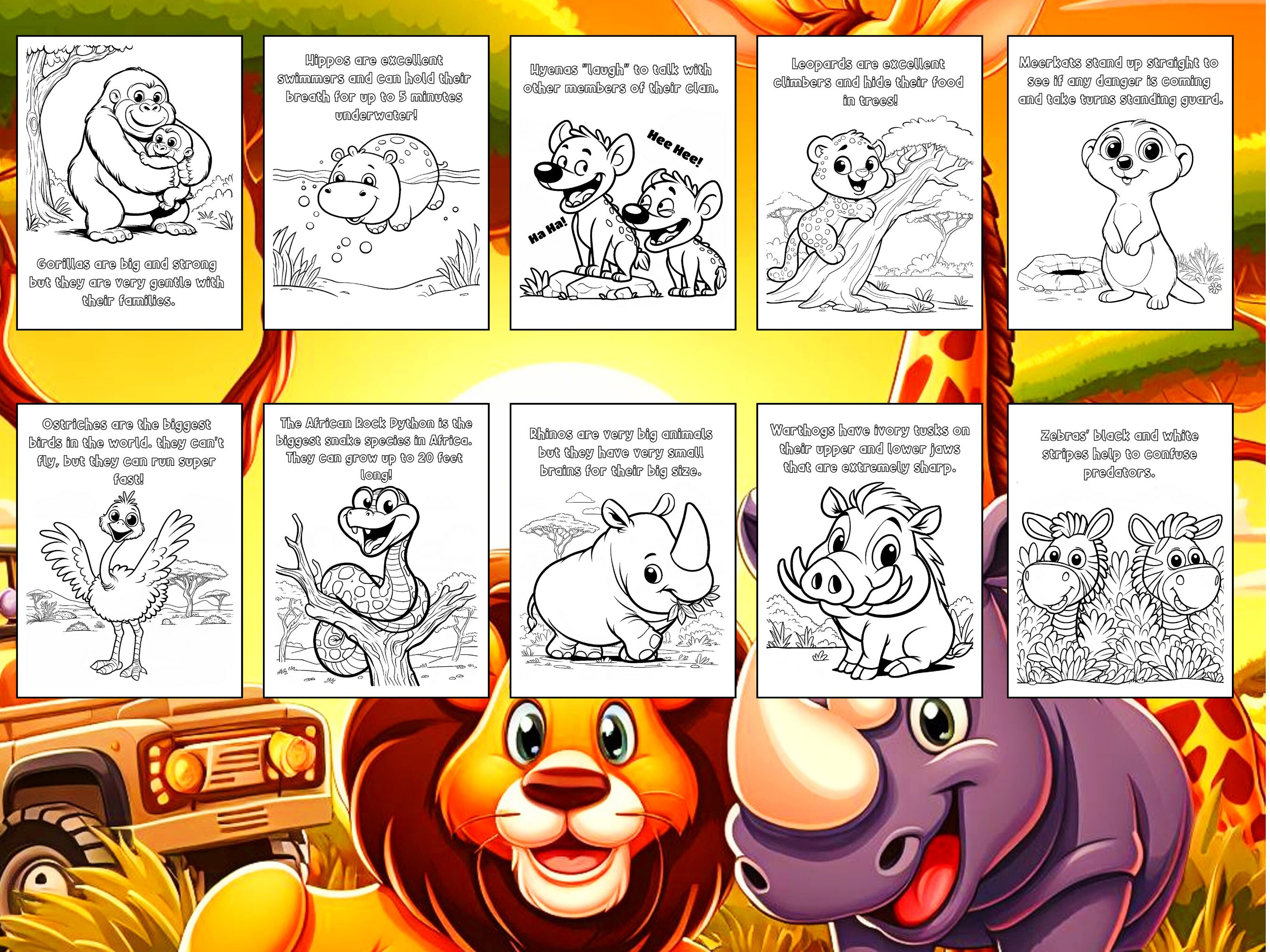 Safari Wildlife | 20 High Quality Coloring Pages for Kids | Color and ...